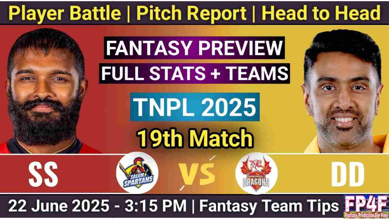 SS vs DD Prediction, 19th Match TNPL 2025, SS vs DD Player Battle ...